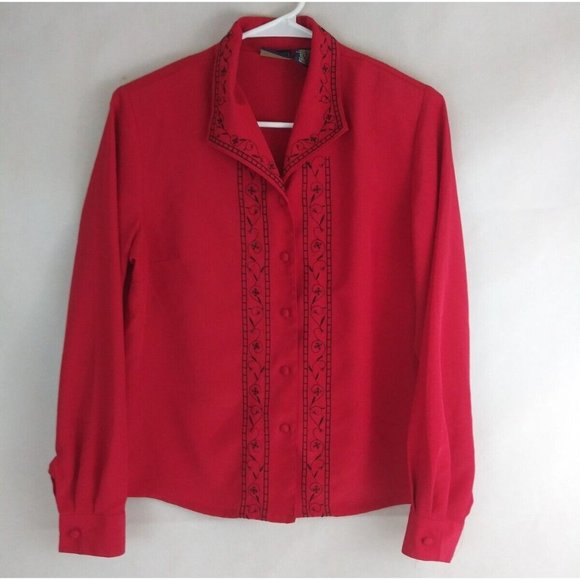 Laura Scott | Tops | Laura Scott Petite Womens Red Black Buttonup ...
